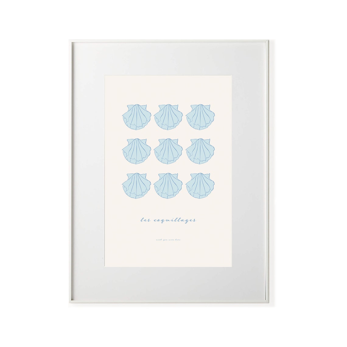 Shells 02 Light Blue - Seashell Line Drawing on Tea Background - Line ...