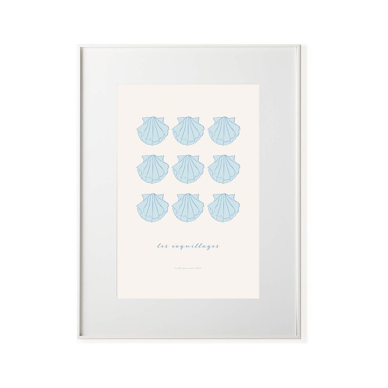Shells 02 Light Blue - Seashell Line Drawing on Tea Background - Line ...