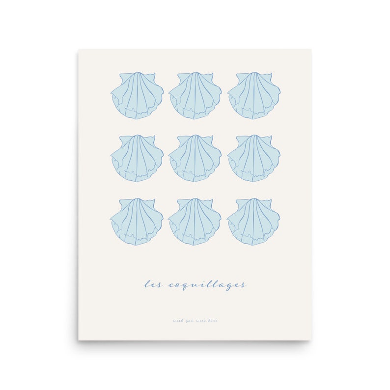 Shells 02 Light Blue - Seashell Line Drawing on Tea Background - Line ...