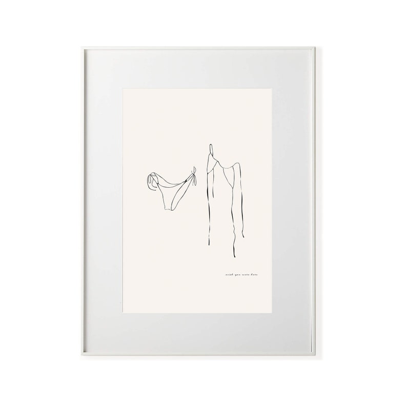 Skinny Dip Bikini Line Drawing on Tea Background Line Drawing Art Print ...