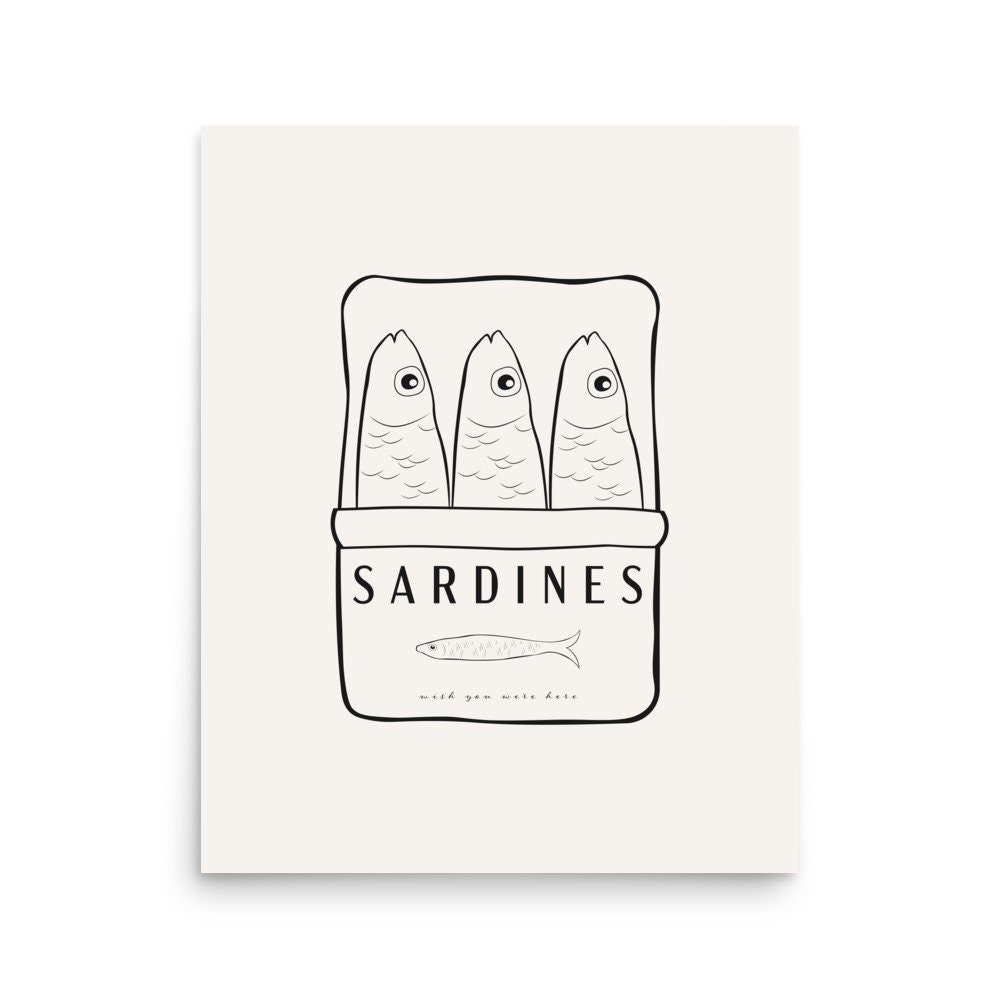 Sardines Sardine Line Drawing on Tea Background Line Drawing Art Print ...
