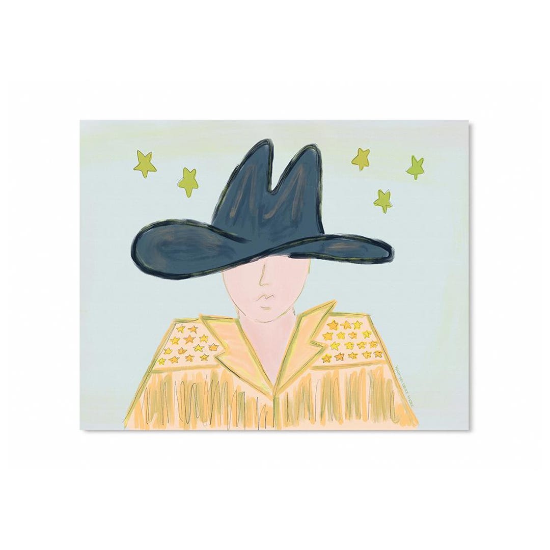 Starry Cowboy Art Print Blue - Western Colorful Cowboy - Funky Art ...