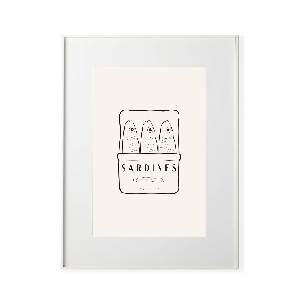 Sardines Sardine Line Drawing on Tea Background Line Drawing Art Print ...