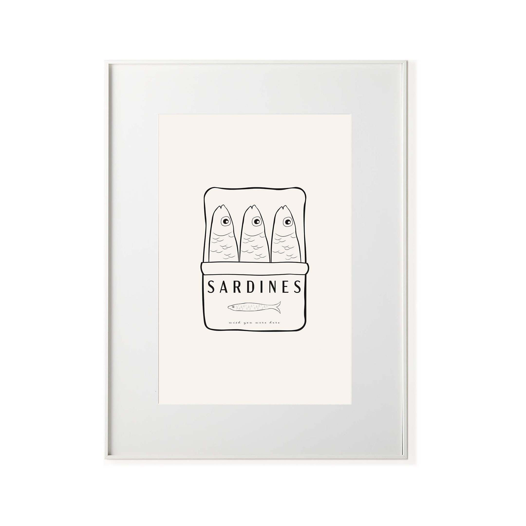 Sardines Sardine Line Drawing on Tea Background Line Drawing Art Print ...