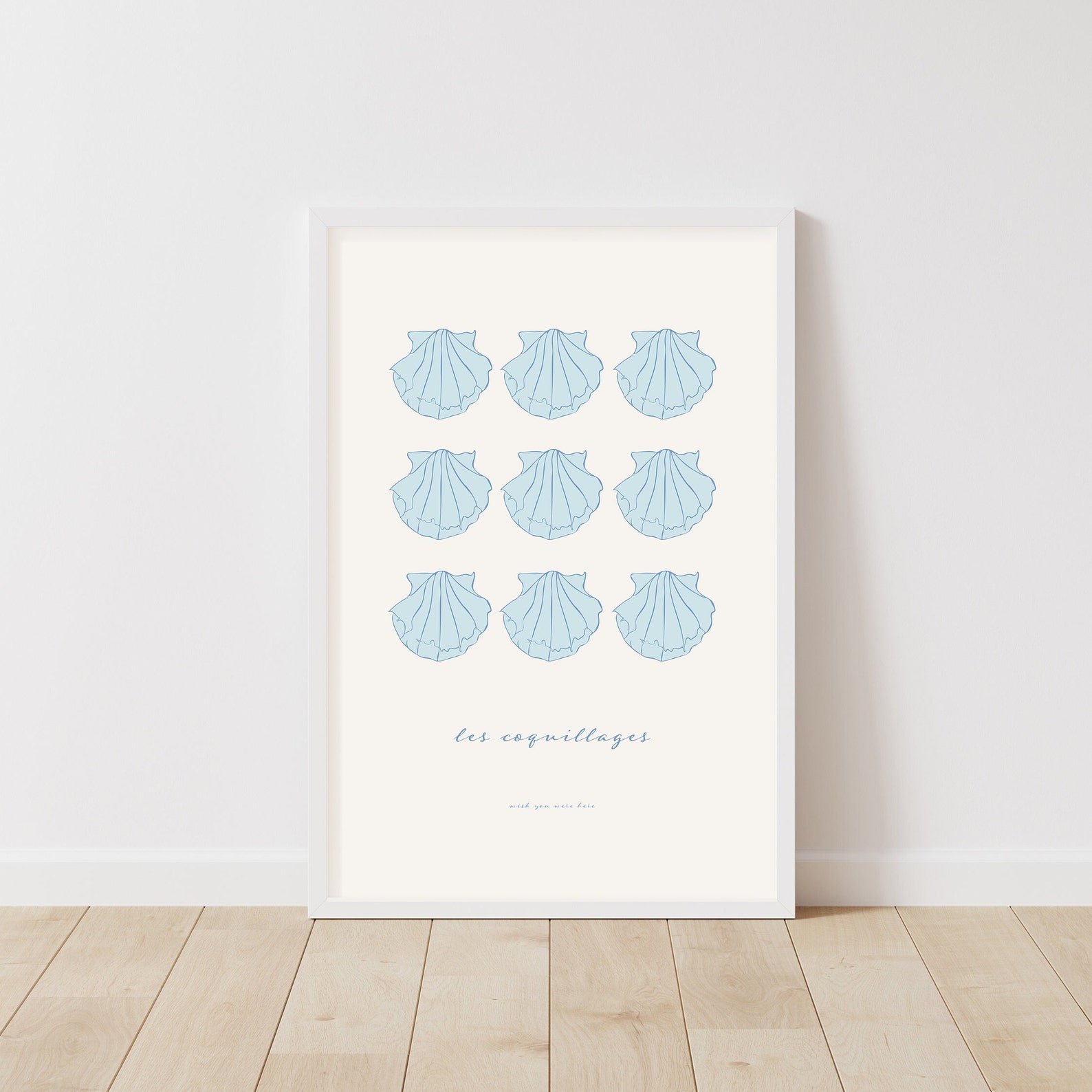 Shells 02 Light Blue - Seashell Line Drawing on Tea Background - Line ...