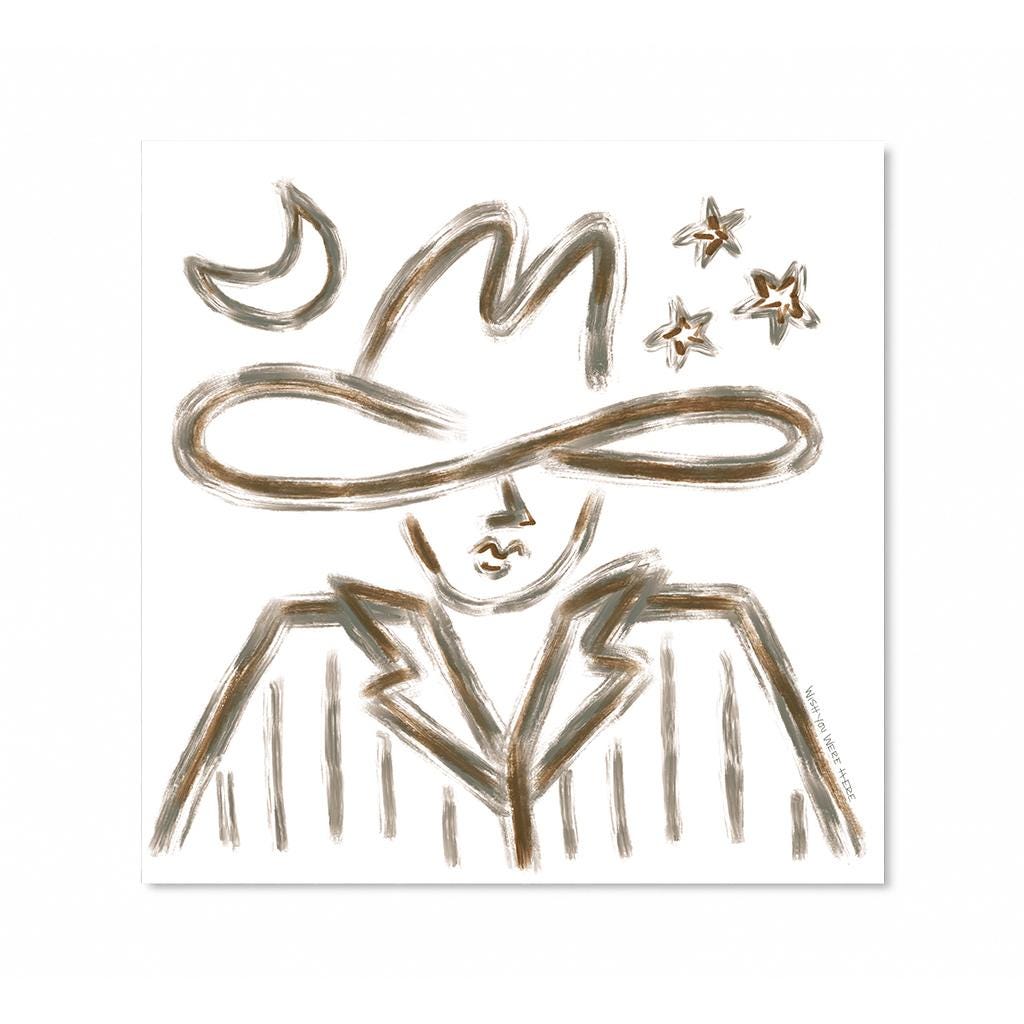 Neutral Coastal Cowboy Art Print - Western Neutral Cowboy - Funky Art ...