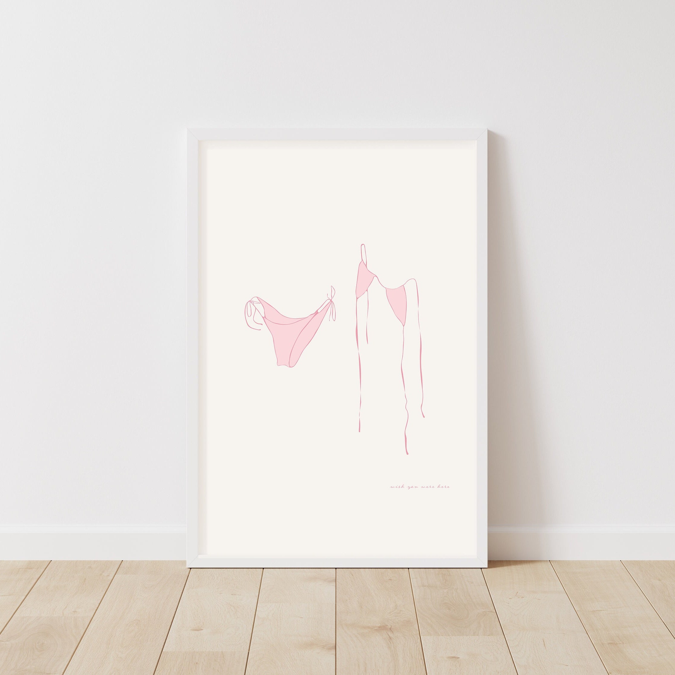 Skinny Dip Hot Pink - Bikini Line Drawing in Pink on Tea Background ...