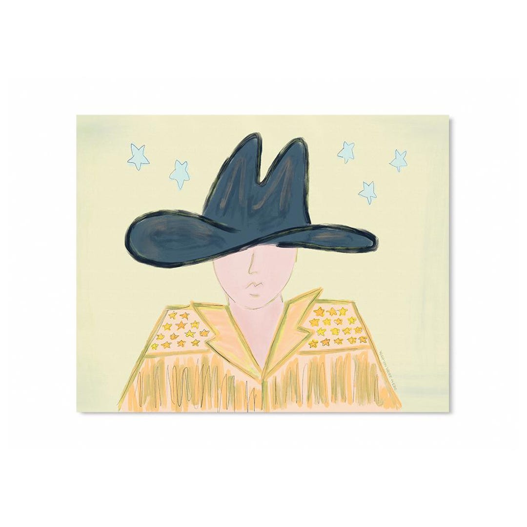 Starry Cowboy Art Print Yellow - Western Colorful Cowboy - Funky Art ...