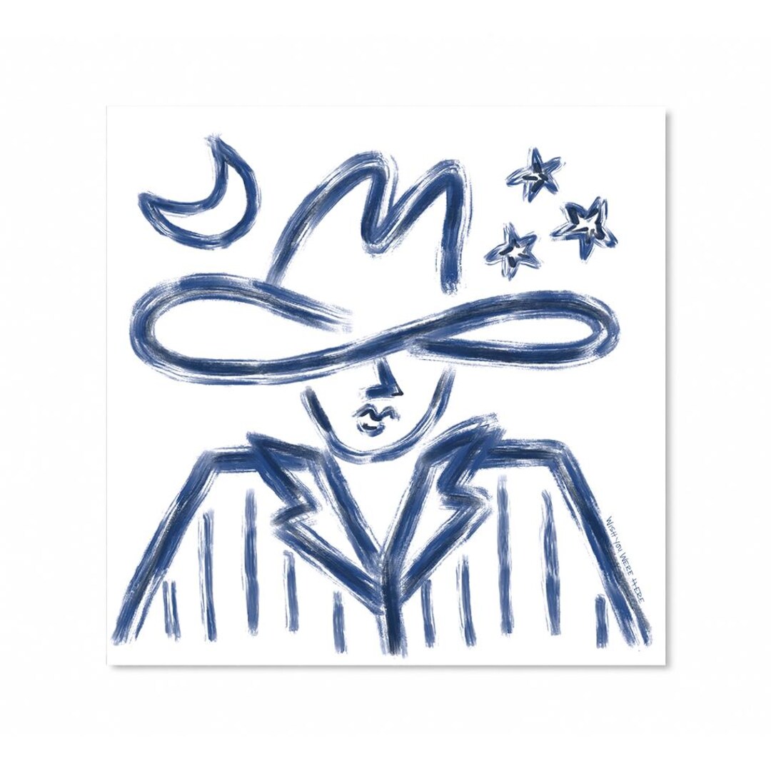 Dark Navy Blue Coastal Cowboy Art Print - Western Navy Cowboy - Funky ...