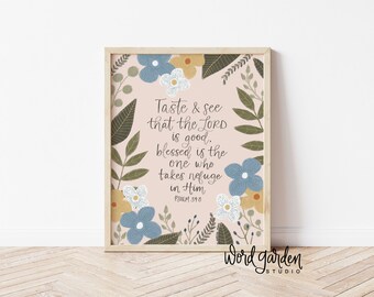 Taste and See the Lord is Good Psalm 34:8 Watercolor Botanical ...