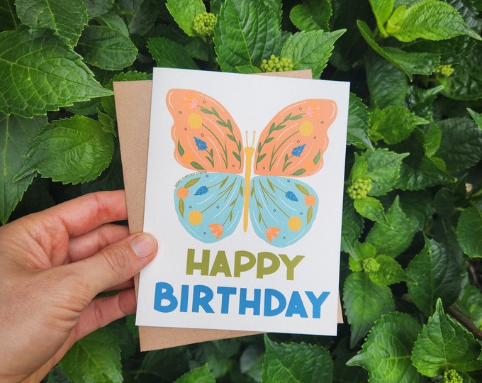Butterfly Birthday Card, Monarch Butterfly Watercolor Illustration A ...