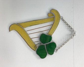 St. Patricks day stained glass Shamrock suncatcher wall | Etsy
