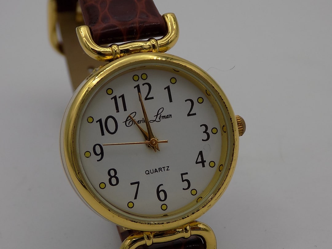 Montre Ancienne "Charles LEMAN." Quartz/Jolie Montre Ronde/Plaqué Or ...