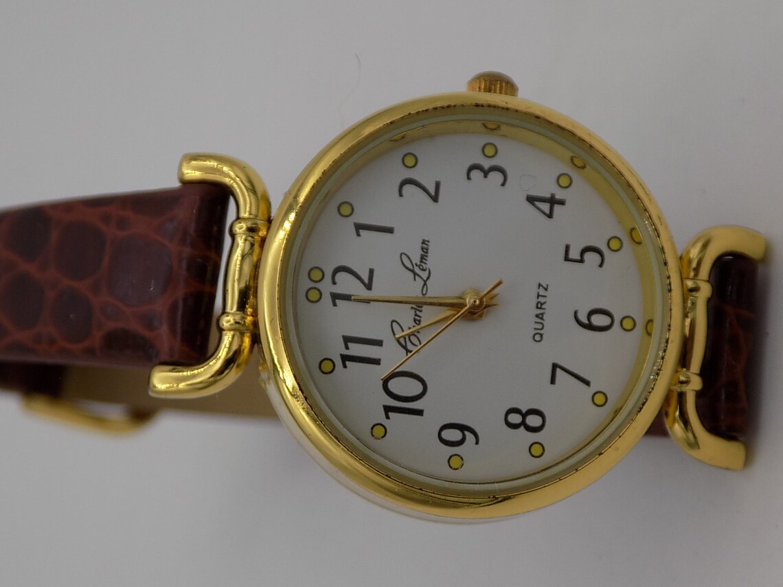 Montre Ancienne "Charles LEMAN." Quartz/Jolie Montre Ronde/Plaqué Or ...