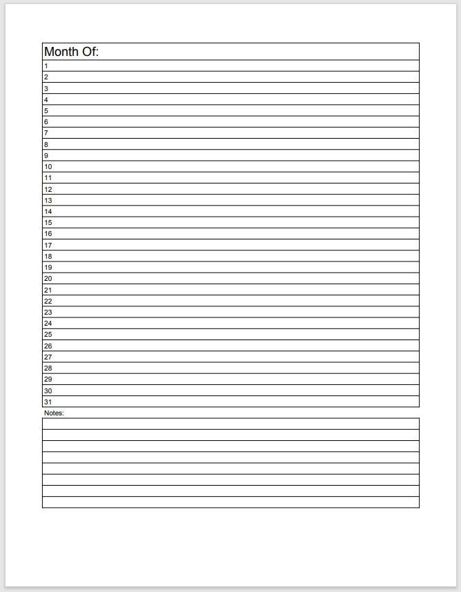 Vertical Style Monthly View Printable - Etsy UK