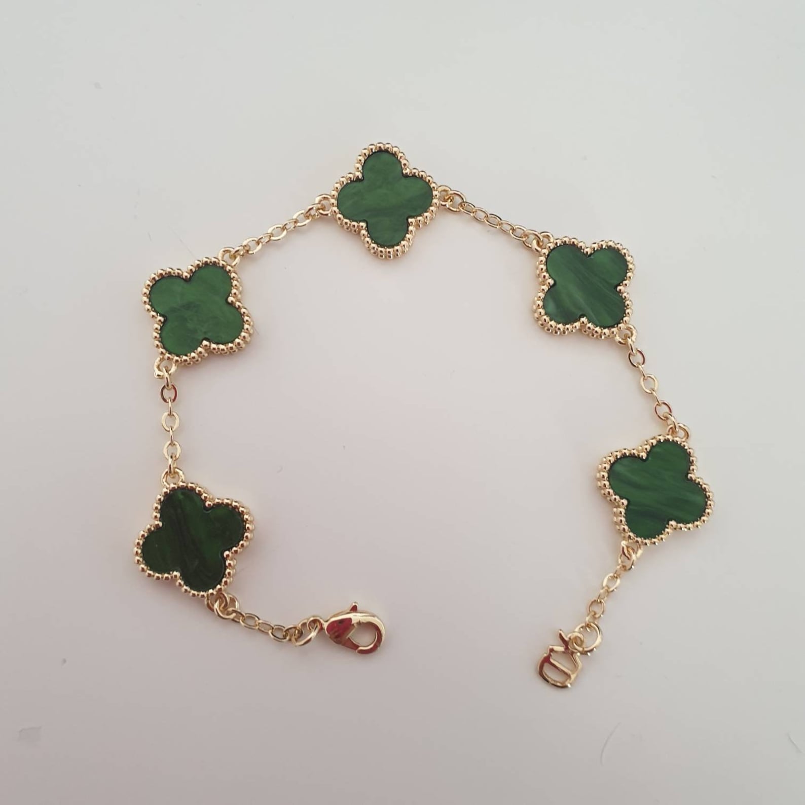 Pulsera verde de cadena de oro de trébol grande de cuatro | Etsy