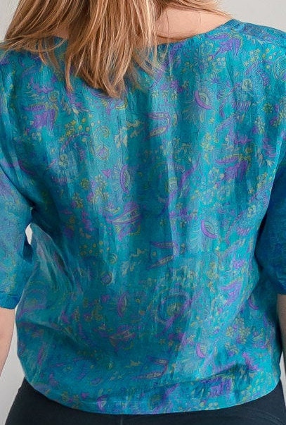 Crop-Top Upcycled Repurposed Seda India Saree Teal Turquesa Grande ...