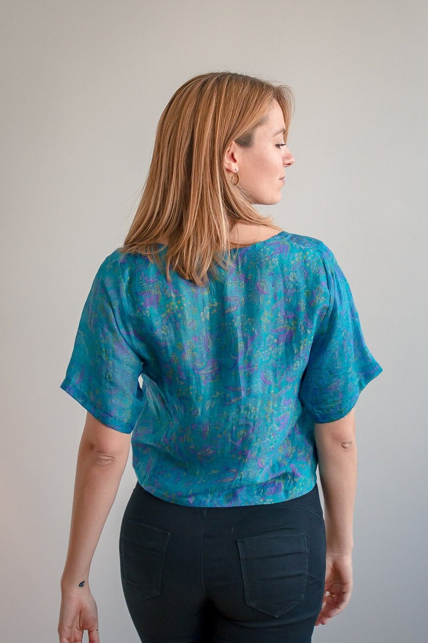 Crop-Top Upcycled Repurposed Seda India Saree Teal Turquesa Grande ...