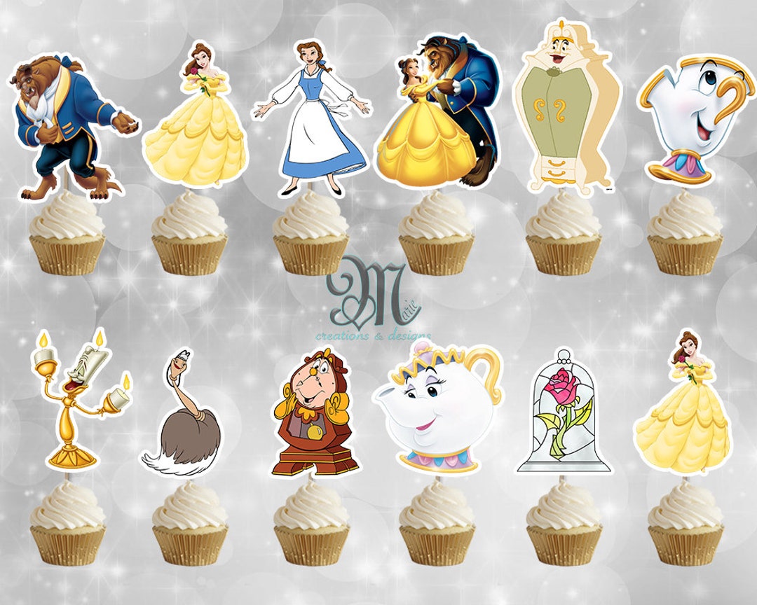 Toppers de cupcakes de La Bella y la Bestia, toppers de cupcakes de ...