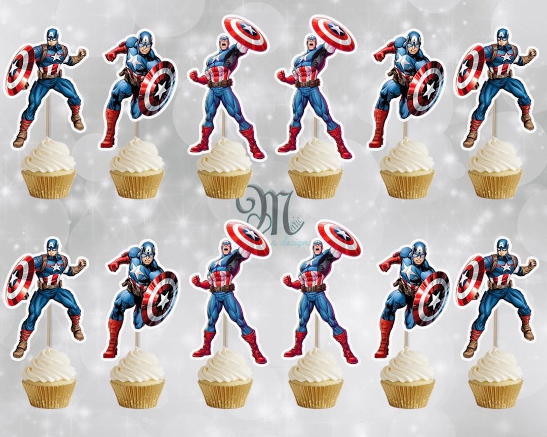 Captain America Cupcake Toppers, Captain America Birthday Cupcake ...