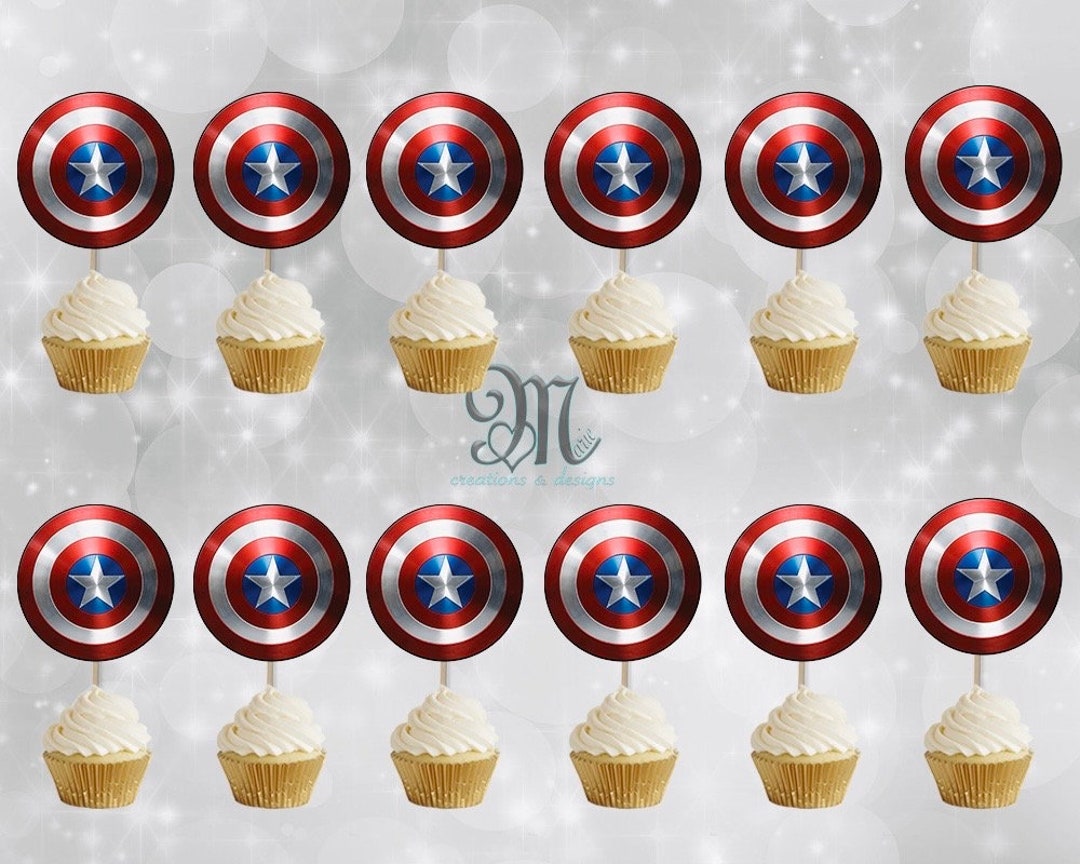 Captain America Shield Cupcake Toppers: Birthday Party Decor - Etsy