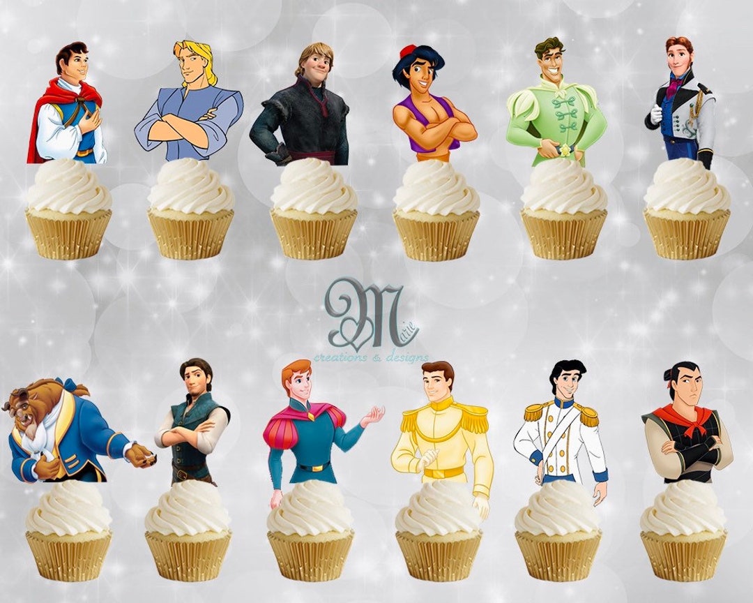 12 Princes Cupcake Toppers, Disney Princes Cupcake Toppers - Etsy
