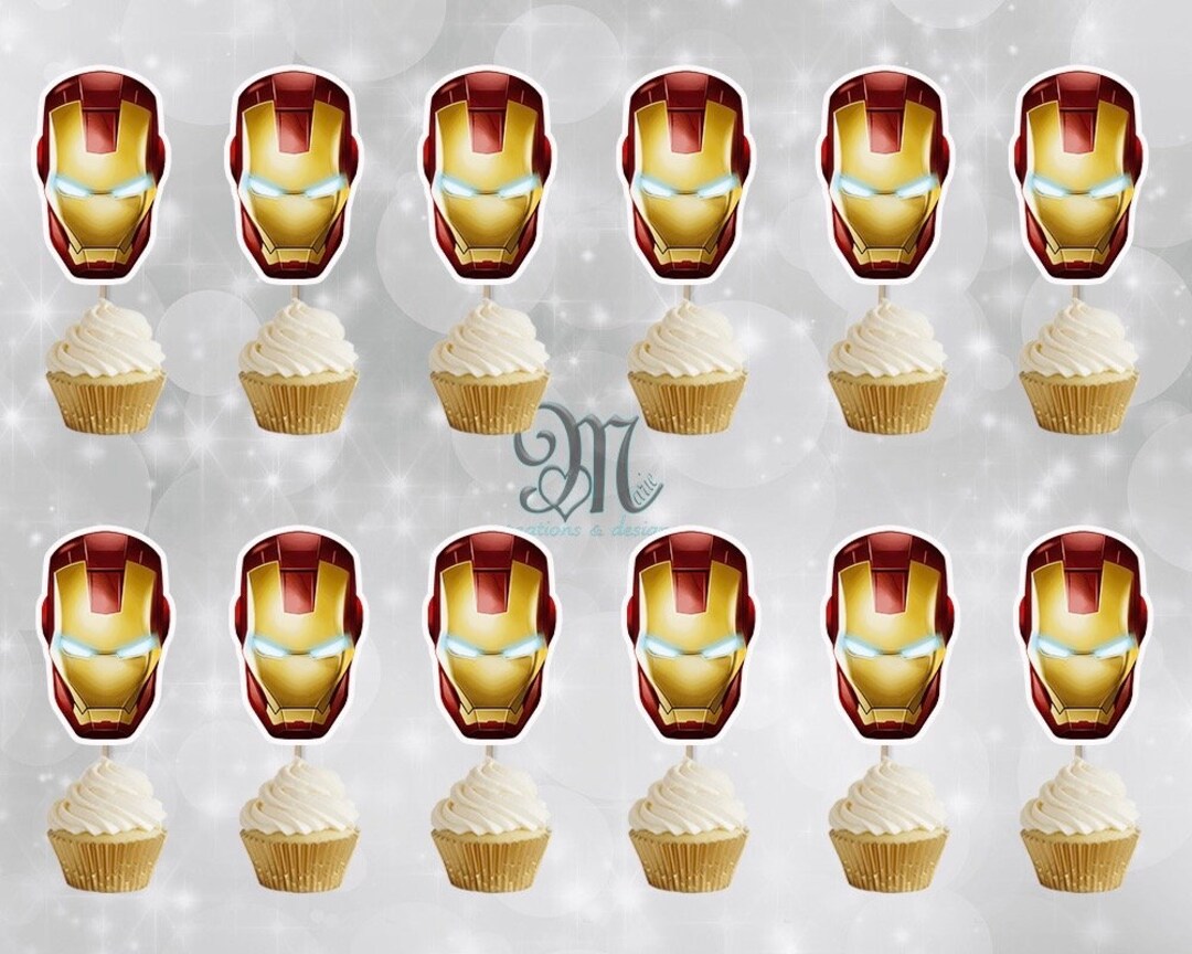 Iron Man Head Cupcake Toppers, Iron Man Birthday Cupcake Toppers Decor ...