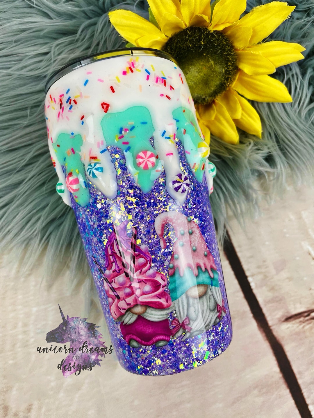 Purple Milkshake Gnome Tumbler, Gnome Tumblr, Glitter Coffee Mug, Drip ...