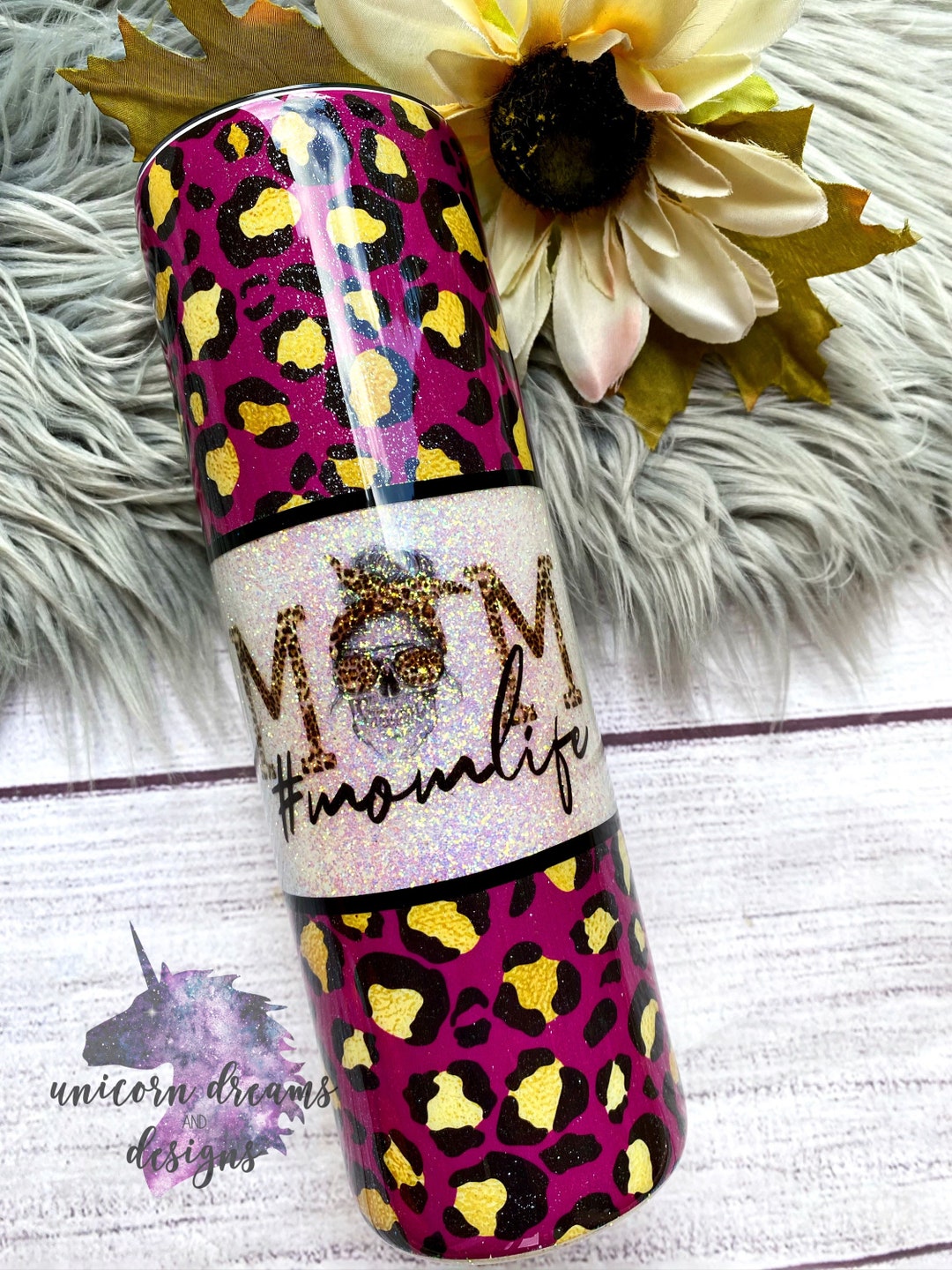 Mom Life Split Tumbler, Messy Bun Skull Tumblr, Leopard Glitter Tumbler ...