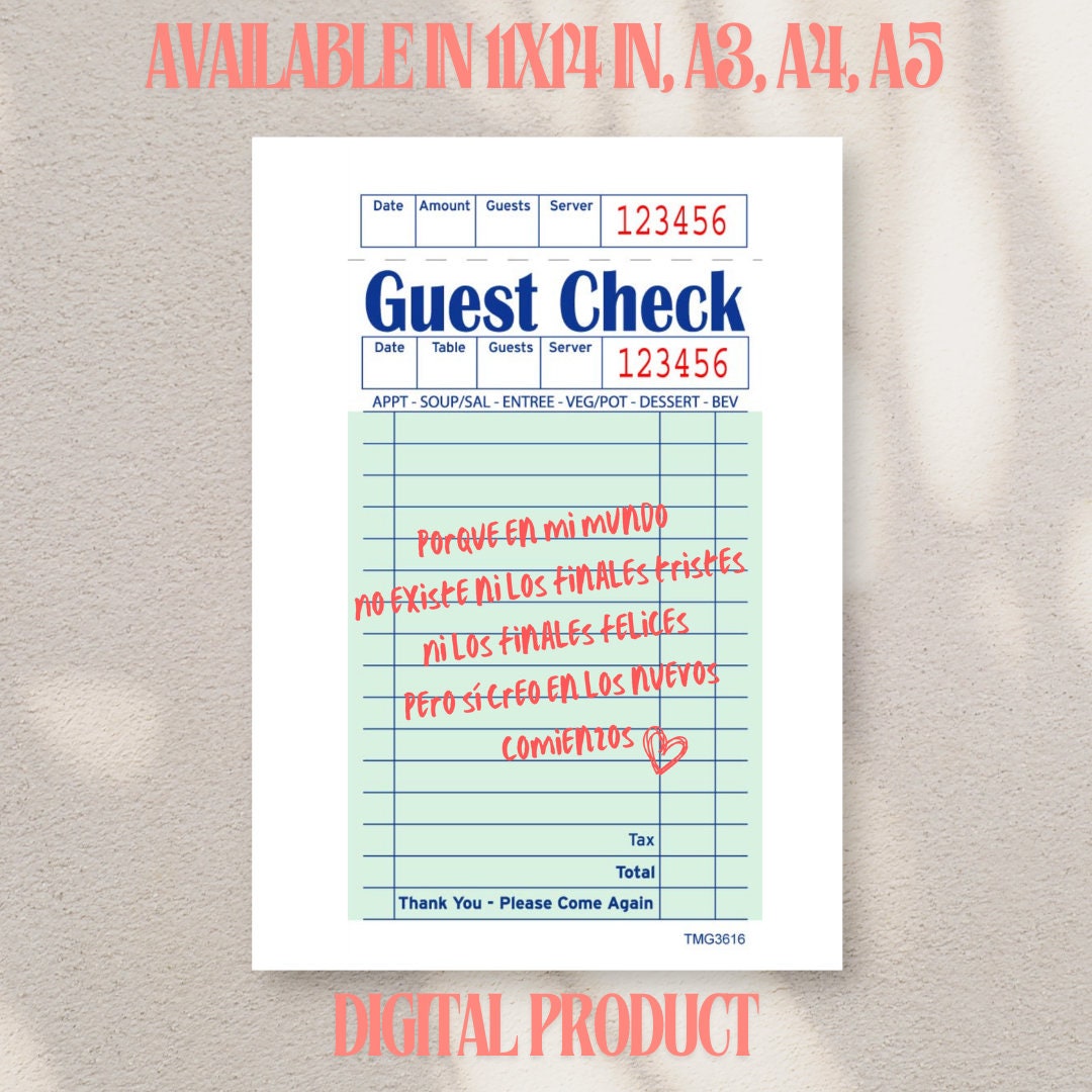 Guest Check Print Guest Check Poster Trendy Home Print Karol G Quote ...