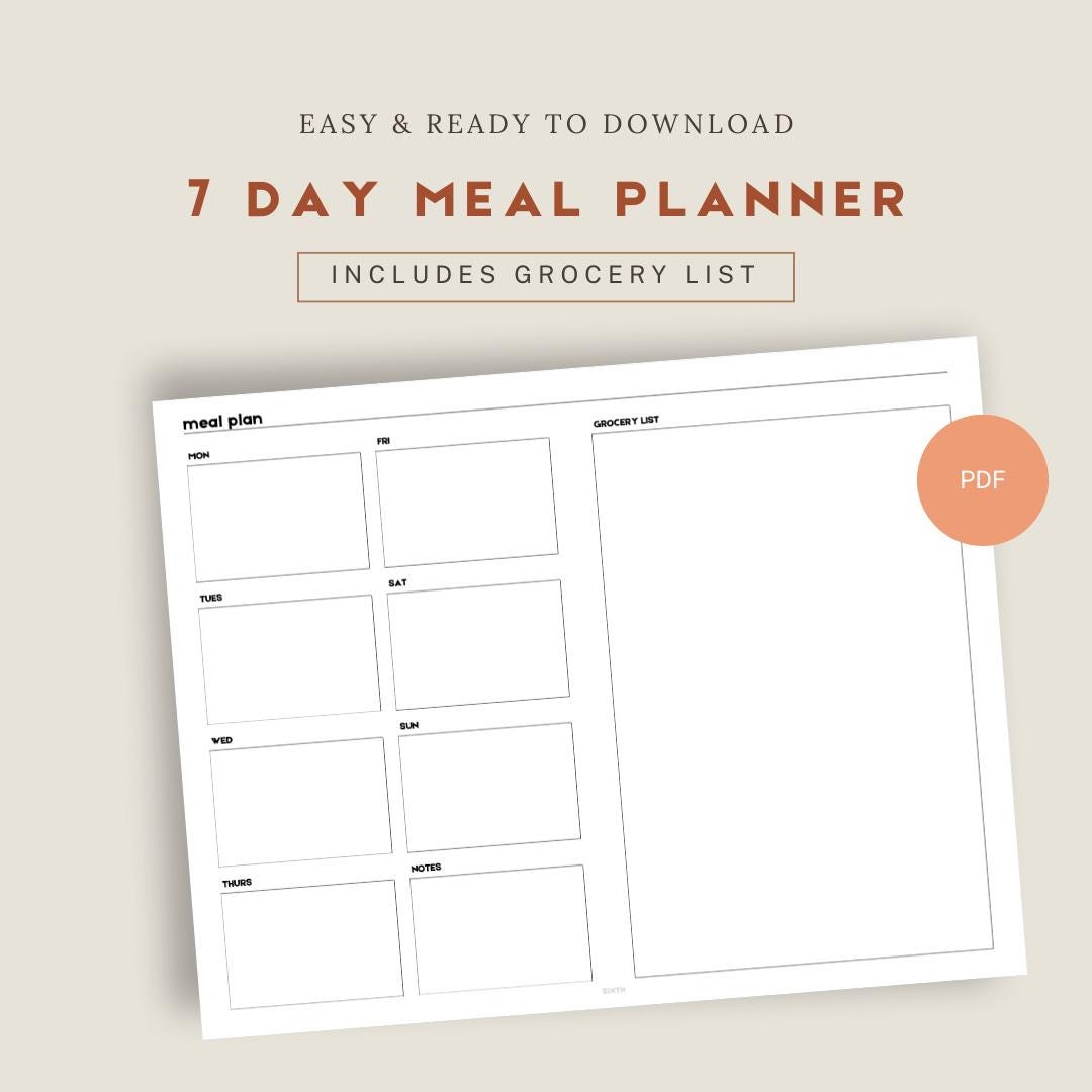7-day Weekly Meal Planner + Grocery List Organizer | Fitness & Diet ...