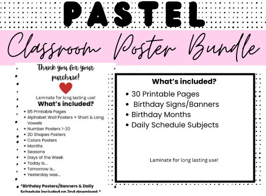 Printable Pastel Classroom Poster & Decor Bundle - Etsy