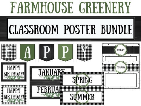 Modern Farmhouse Greenery Classroom Decor Poster Bundle - Etsy