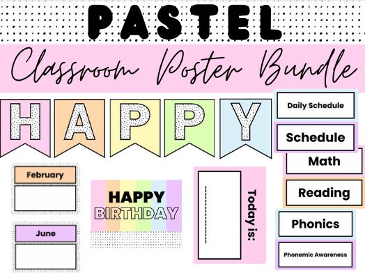 Printable Pastel Classroom Poster & Decor Bundle - Etsy