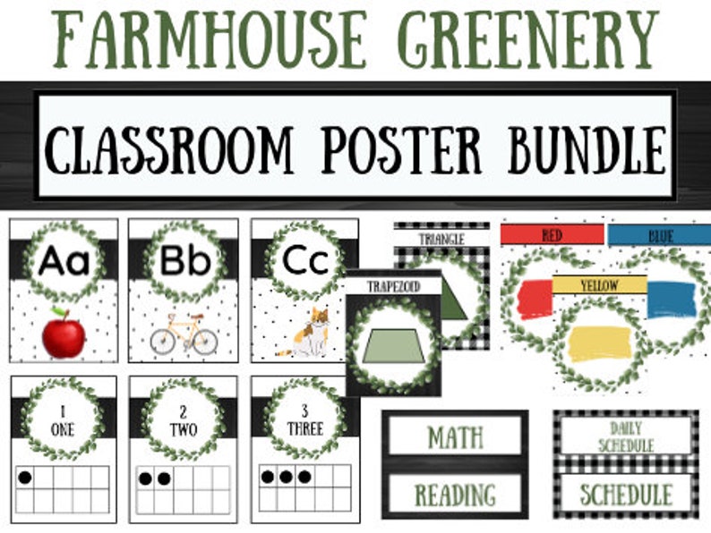 Modern Farmhouse Greenery Classroom Decor Poster Bundle - Etsy