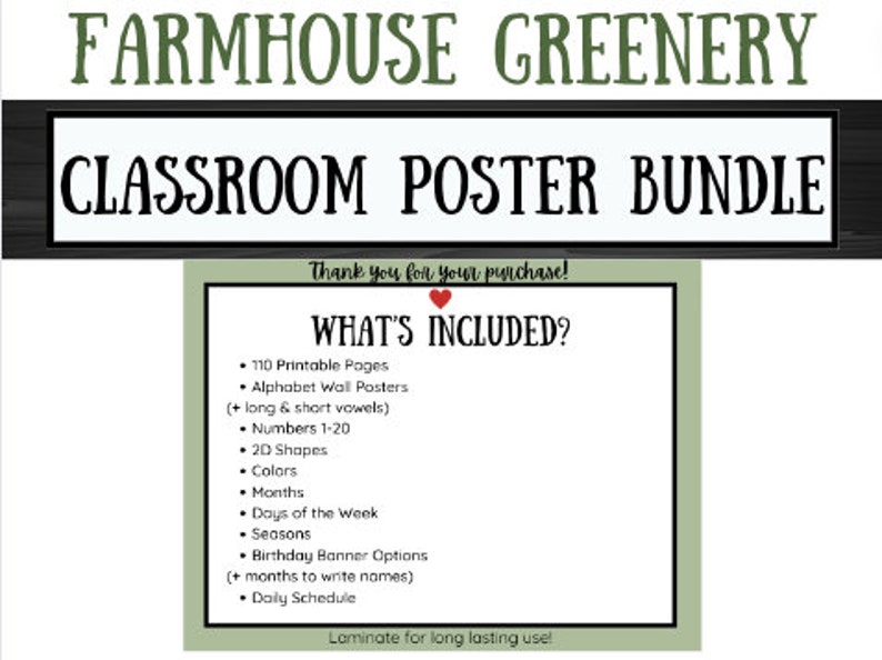 Modern Farmhouse Greenery Classroom Decor Poster Bundle - Etsy