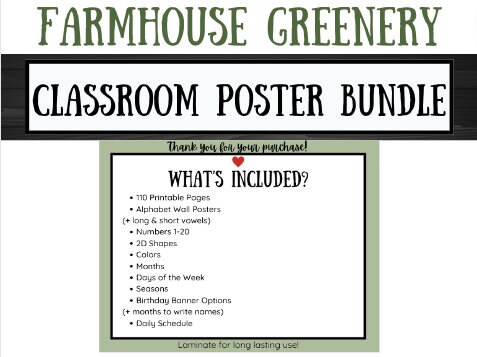 Modern Farmhouse Greenery Classroom Decor Poster Bundle - Etsy