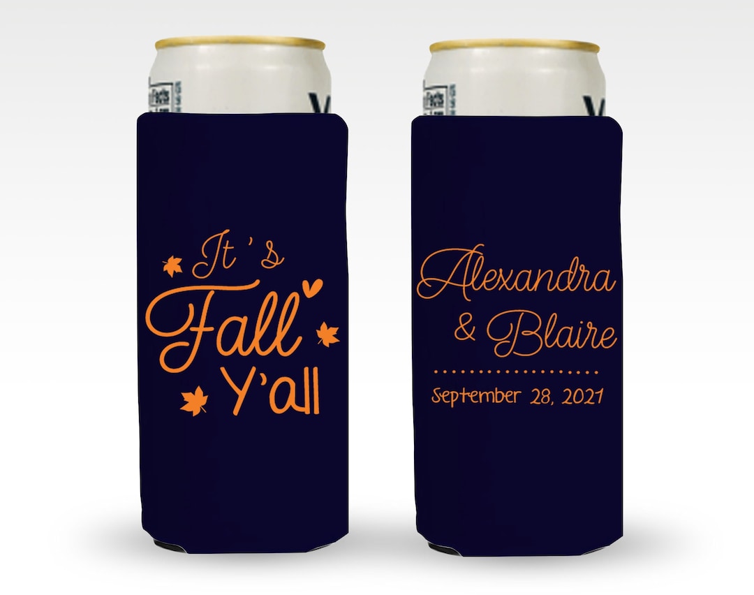 Personalized Wedding Slim Can Coolers, Fall Wedding Slim Can Coolers ...