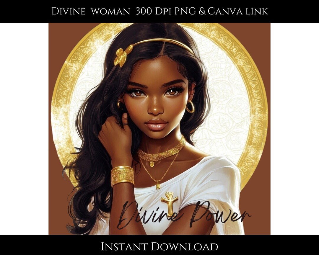 Divine Woman PNG Image Melanin Art Black Art Digital Download Elegant ...