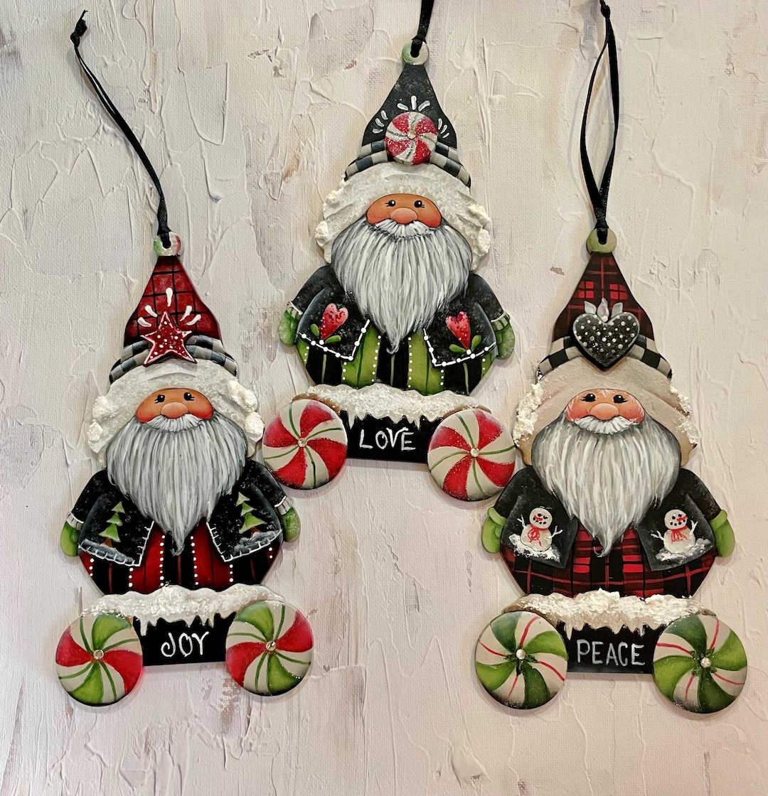 Hand Painted Peppermint Swirl Santa Ornament With Swarovski Crystals. 3 ...