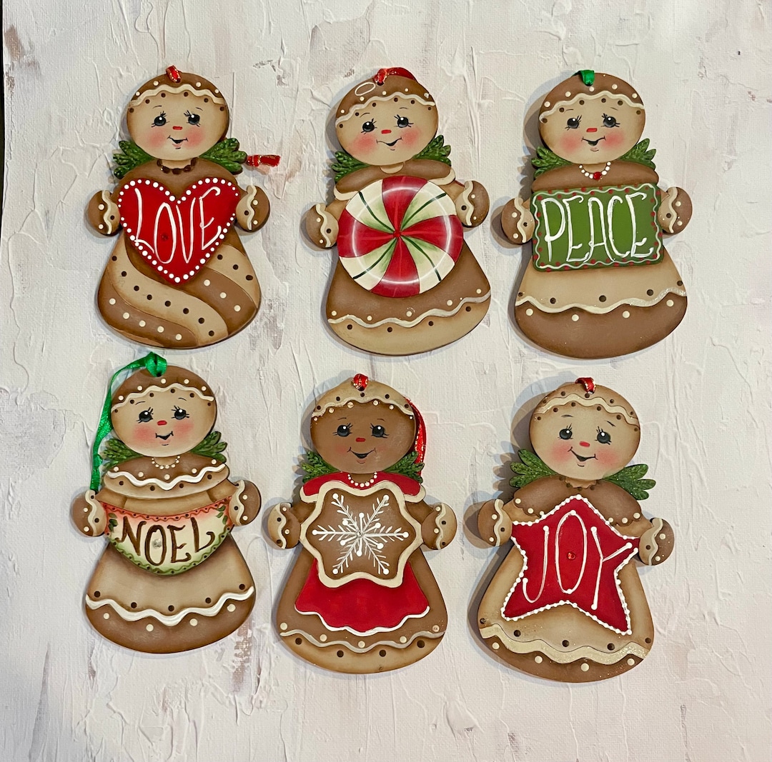 Hand Painted Gingerbread Angel Ornaments. 6 Gingerbread Angel Designs ...