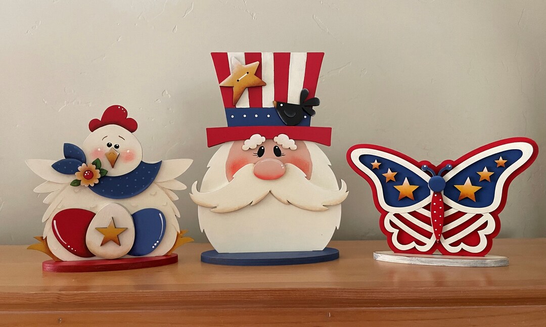 Hand Painted Americana Sitters: Uncle Sam, Chicken, Butterfly - Etsy