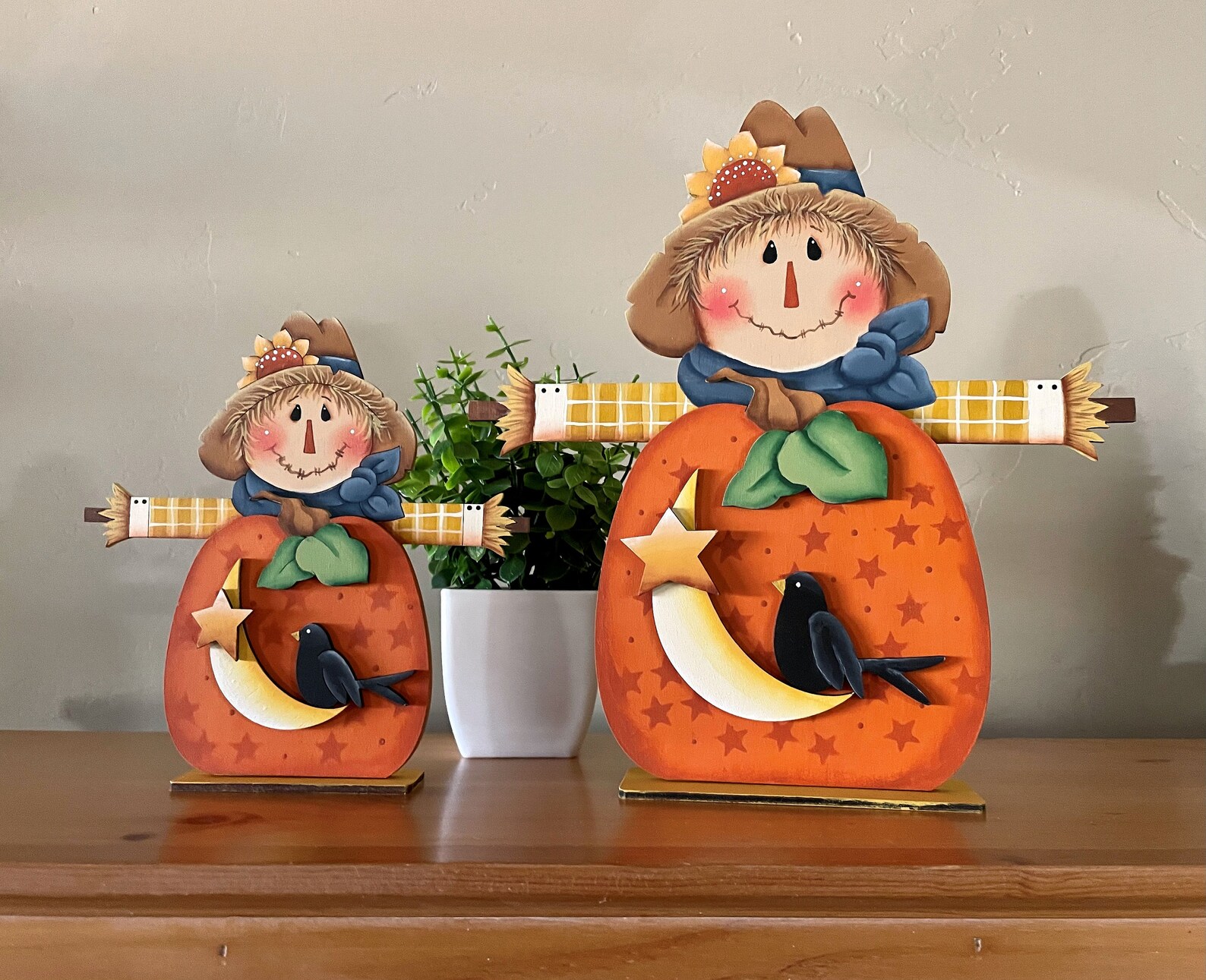 Hand Painted Fall Décor. Adorable Scarecrow With Pumpkin Blue - Etsy