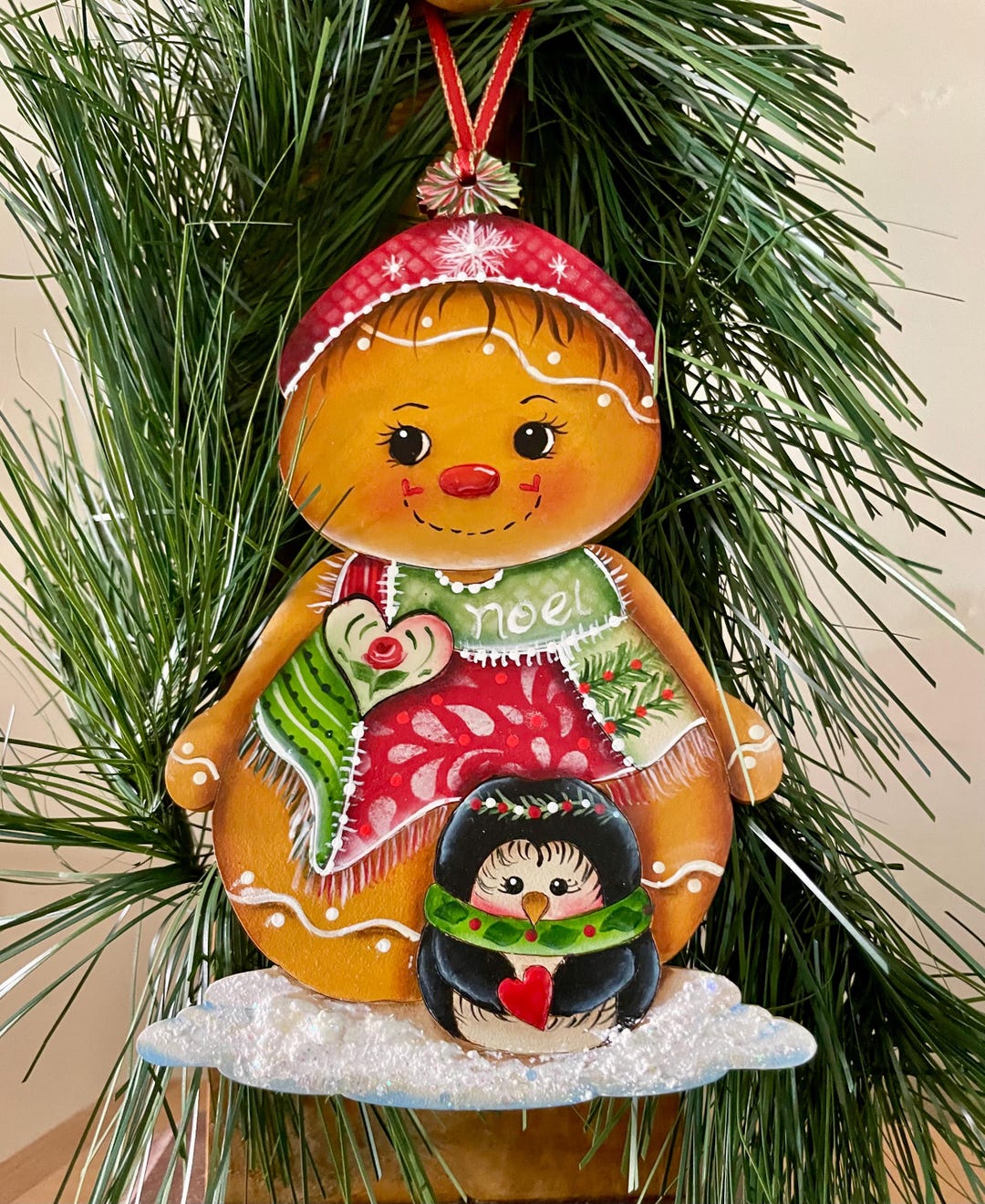 Hand Painted Gingerbread Penguin Christmas Ornament: Non-shed Glitter ...