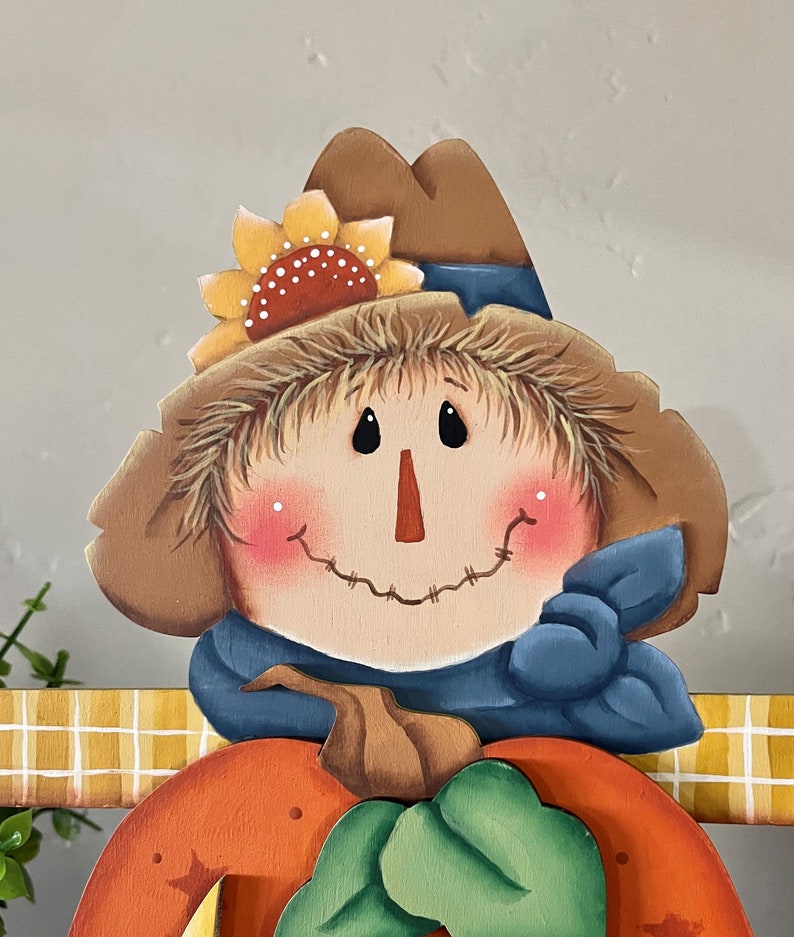 Hand Painted Fall Décor. Adorable Scarecrow With Pumpkin Blue - Etsy