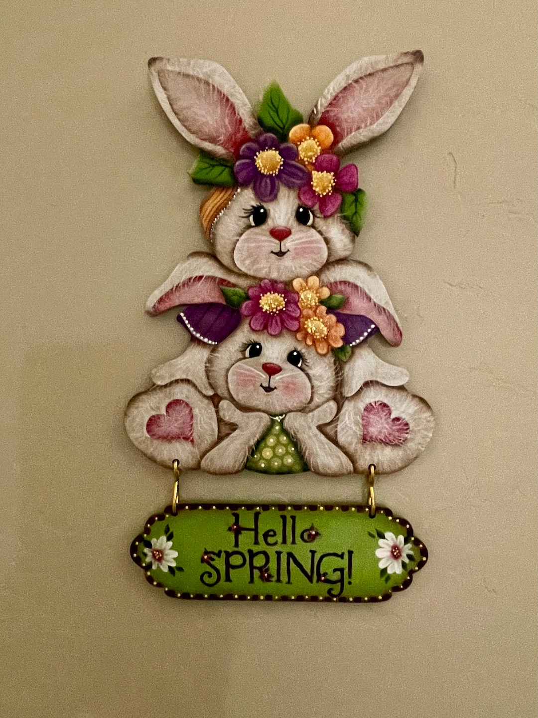 Spring Bunny Duo Sign: Floral Easter Decor (10.5 X 6 Inches) - Etsy