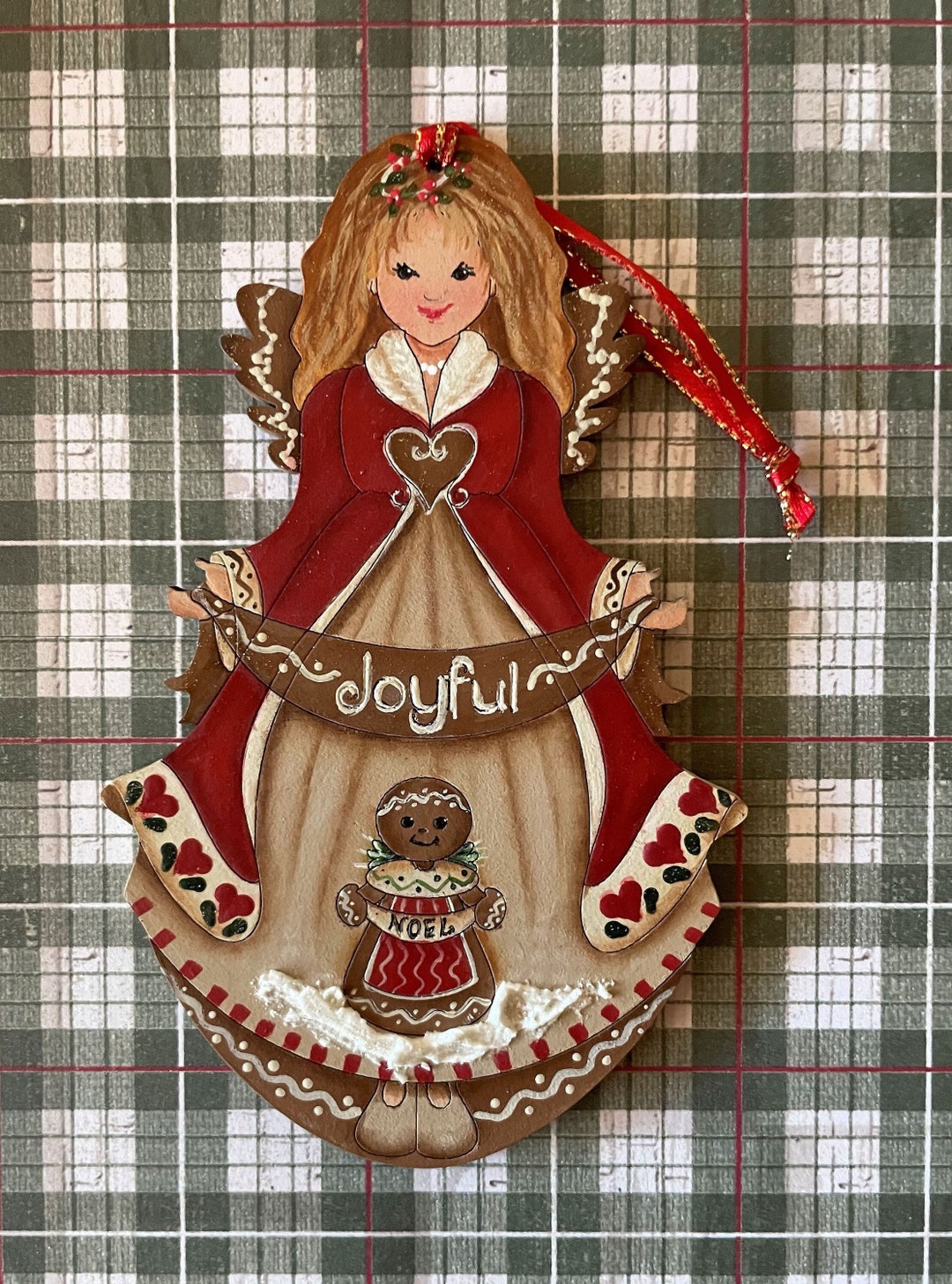 Hand Painted Gingerbread Angel Ornament. She Holds a Banner That Says ...