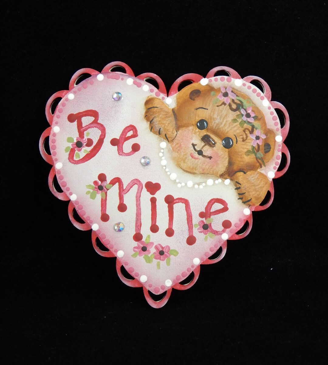 Hand Painted Valentine Heart Pin. Spells Out Be Mine and Has a Cute ...