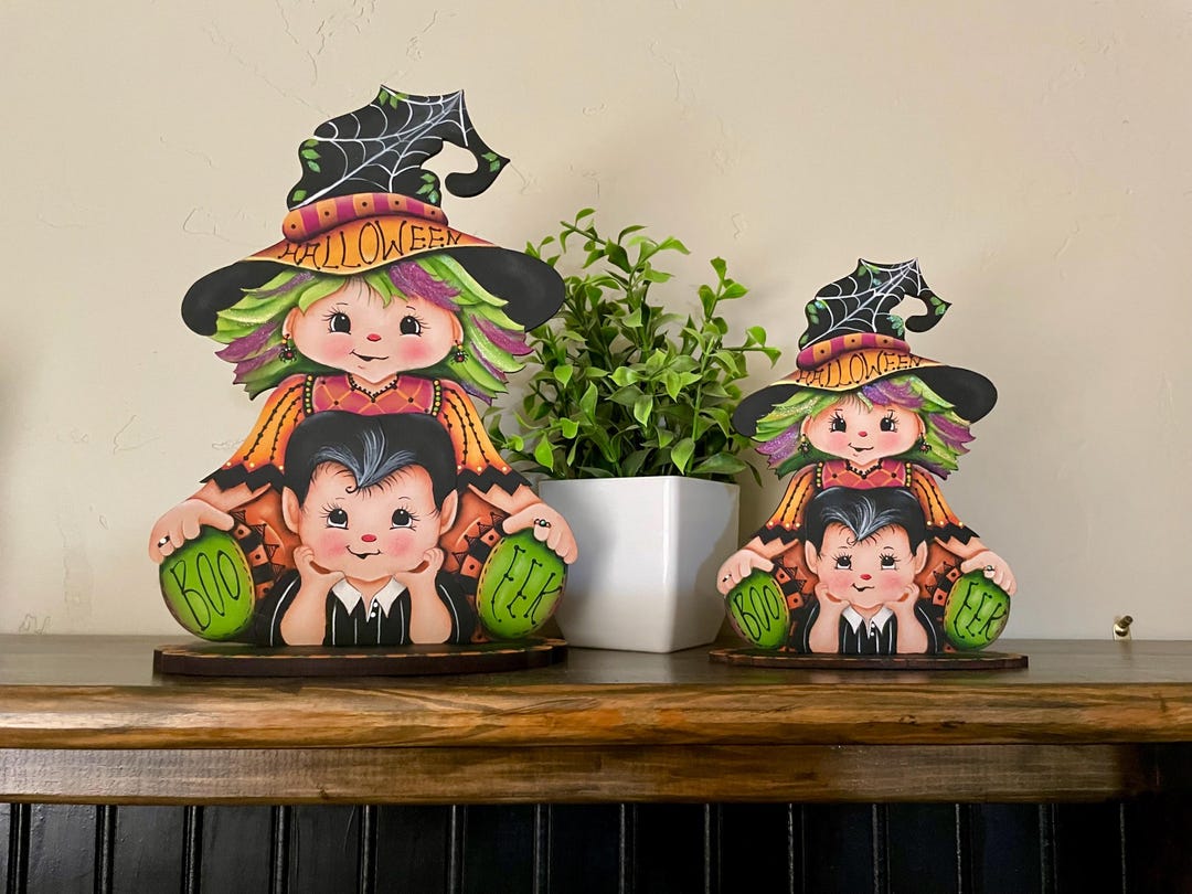 Hand Painted Halloween Witch & Warlock Standers - Tiered Tray Decor - Etsy