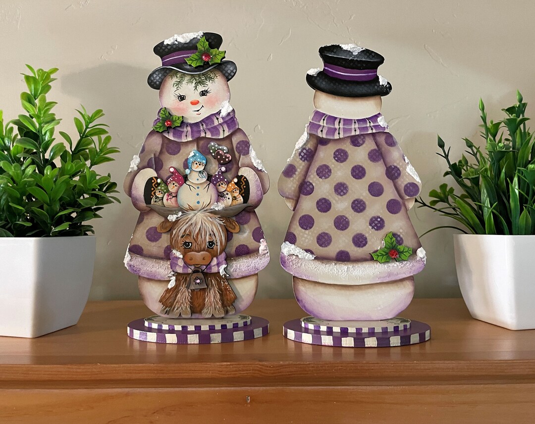 Snowman With His Highland Cow and Lots of Snowmen. Many Dimensional ...
